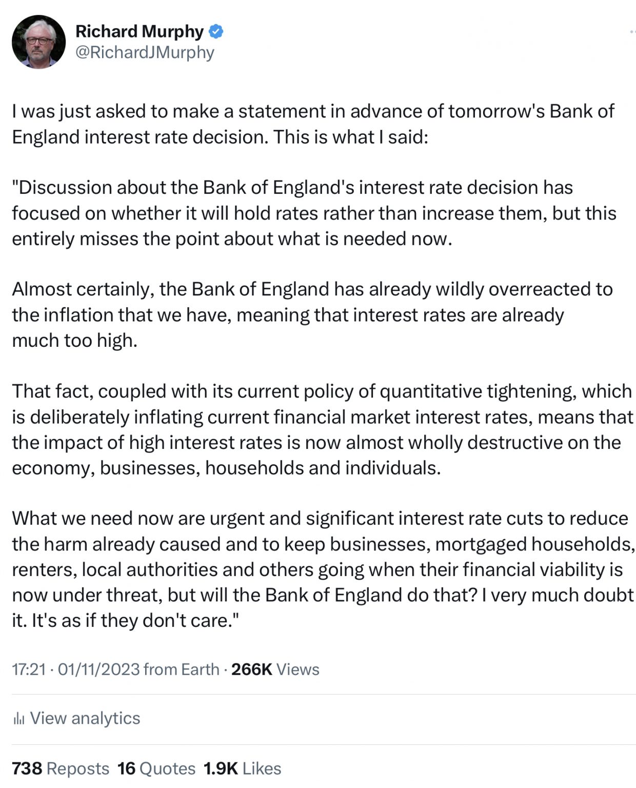 What we need now are urgent and significant interest rate cuts